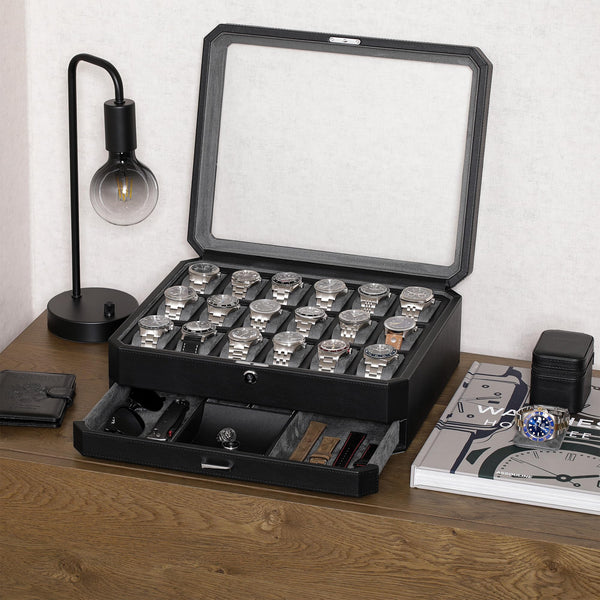 ROTHWELL 18 Slot Watch Case with Drawer (Black/Grey) - RothwellSF