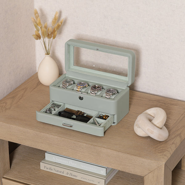 Rothwell 4 Slot Watch Box with Drawer (SEAFOAM) - RothwellSF