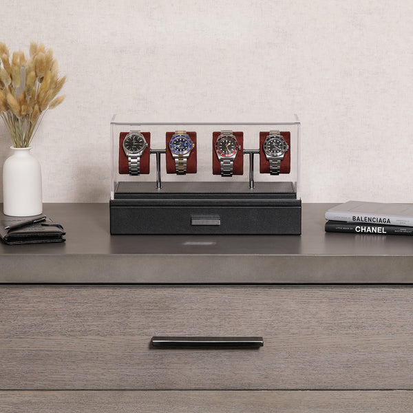 Rothwell 4 Watch Display Case (Black / Red) - RothwellSF